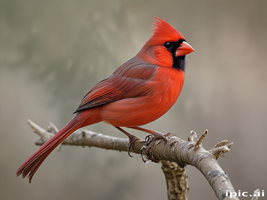 A Vibrant Cardinal Perched Gracefully on a Branch Against a Soft ...