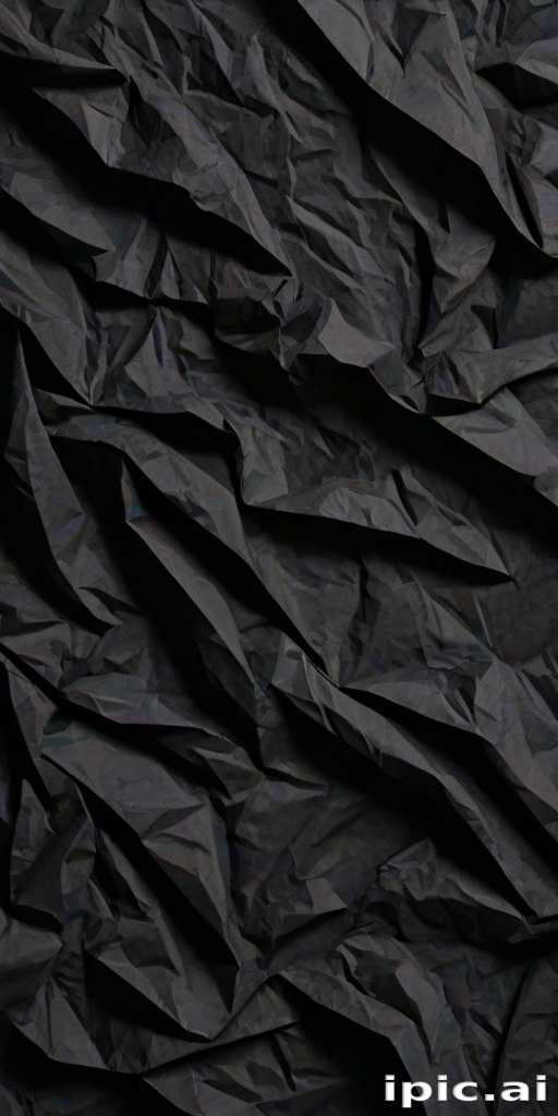 Textured Black Paper with Intricate Creases and Shadows Creating Depth