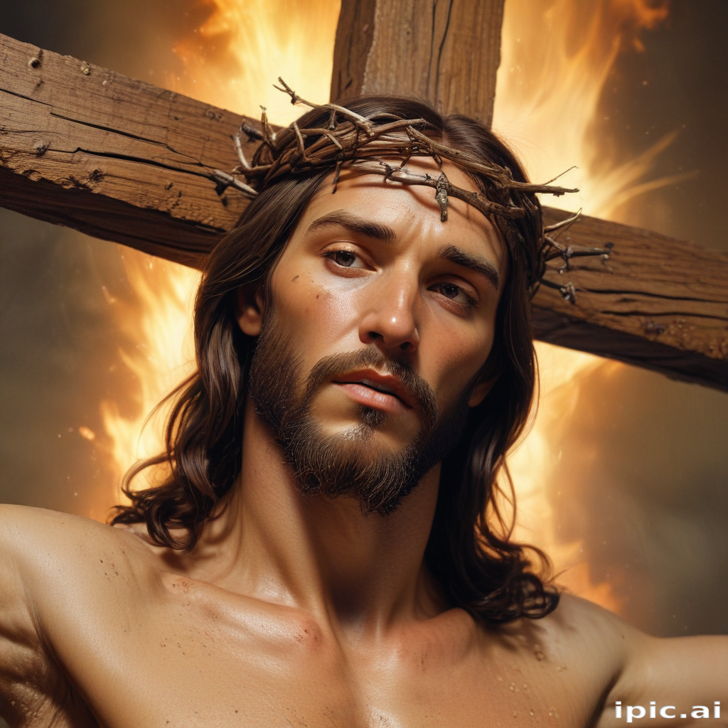 Portrait of a Suffering Figure Against a Fiery Background Symbolizing ...