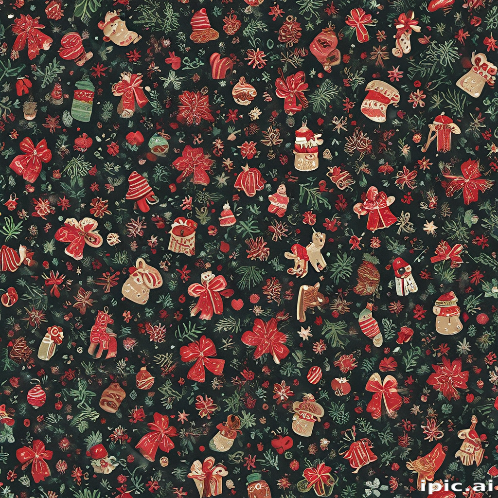 A Festive Pattern of Colorful Christmas Decorations and Holiday Cheer.