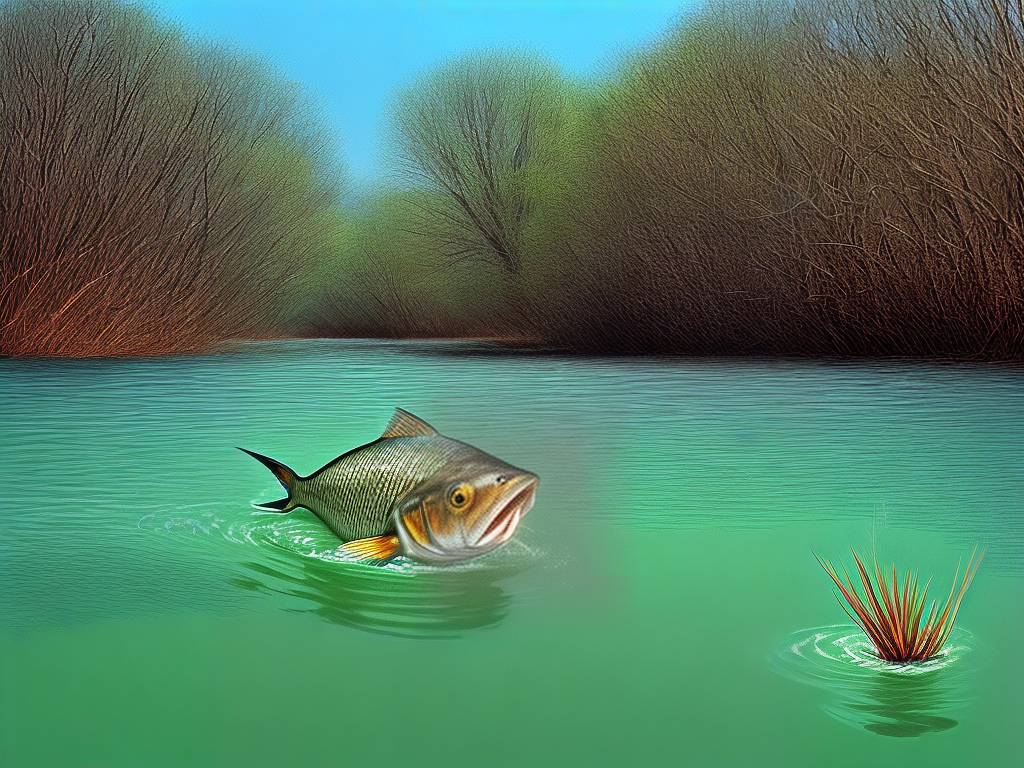 The fish in the river under the water stare in surprise at the baited ...