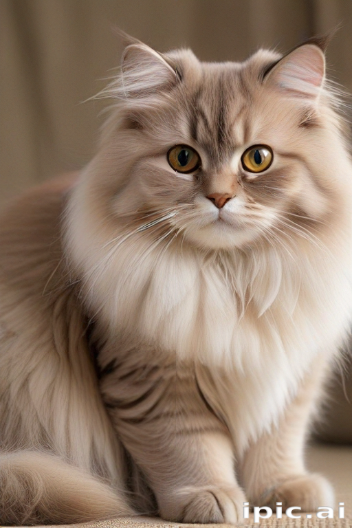 A Majestic Long-Haired Cat with Striking Golden Eyes and Fluffy Fur