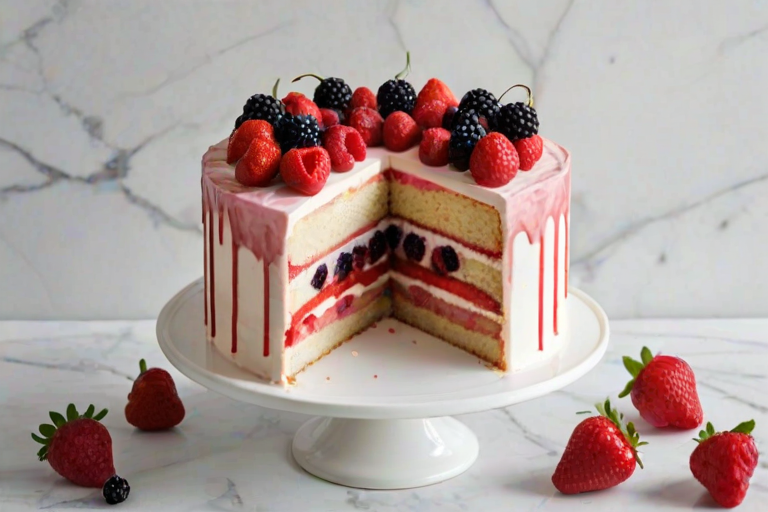 Deliciously Layered Berry Cake with Fresh Fruits and Creamy Frosting ...