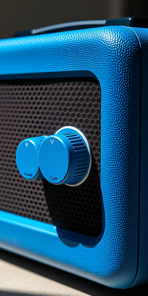 Vintage-Inspired Blue Radio with Retro Knobs and Stylish Texture Design