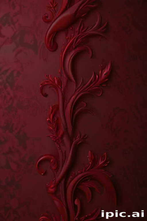 Intricate Red Floral Design with Textured Details on a Deep Red Background