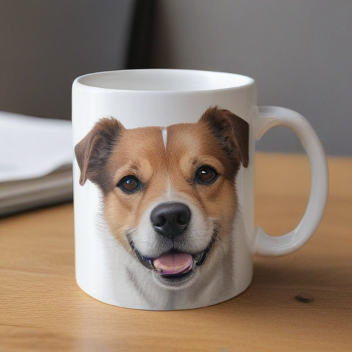 coffee mug with a dog's face on it