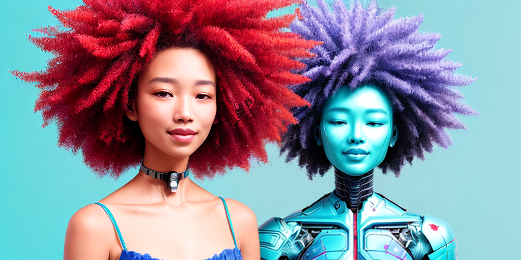 beautiful future human with ai and flowers and the stars