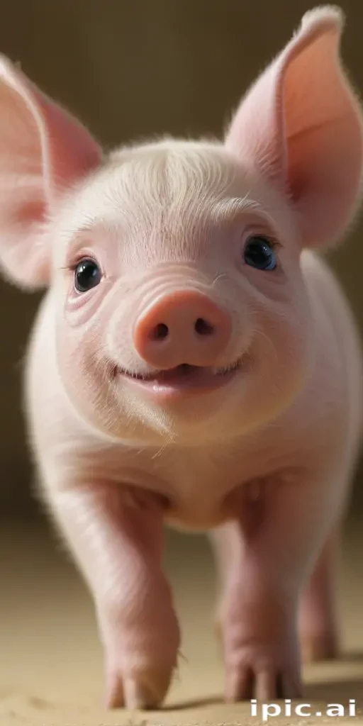 Adorable Baby Piglet with a Charming Smile and Playful Stance