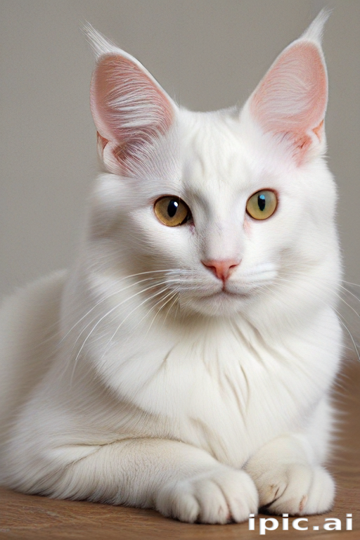 A Majestic White Cat with Unique Eyes and Fluffy Fur Relaxing Gracefully