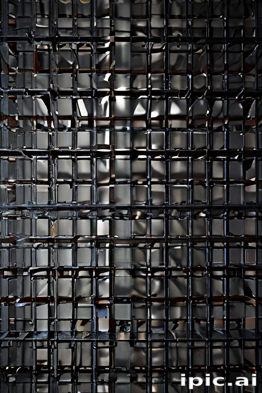Intricate Patterns of a Black Metal Grid Creating Depth and Texture