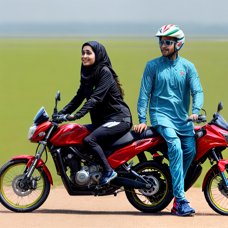 Pakistani muslim couple on bike cartoon