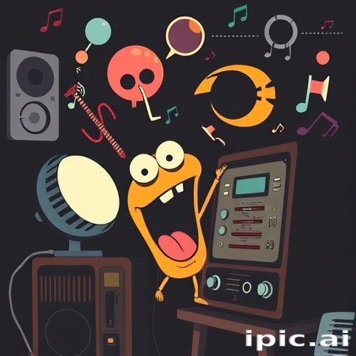 Colorful Cartoon Character Enjoying Music with Fun Sound Elements ...