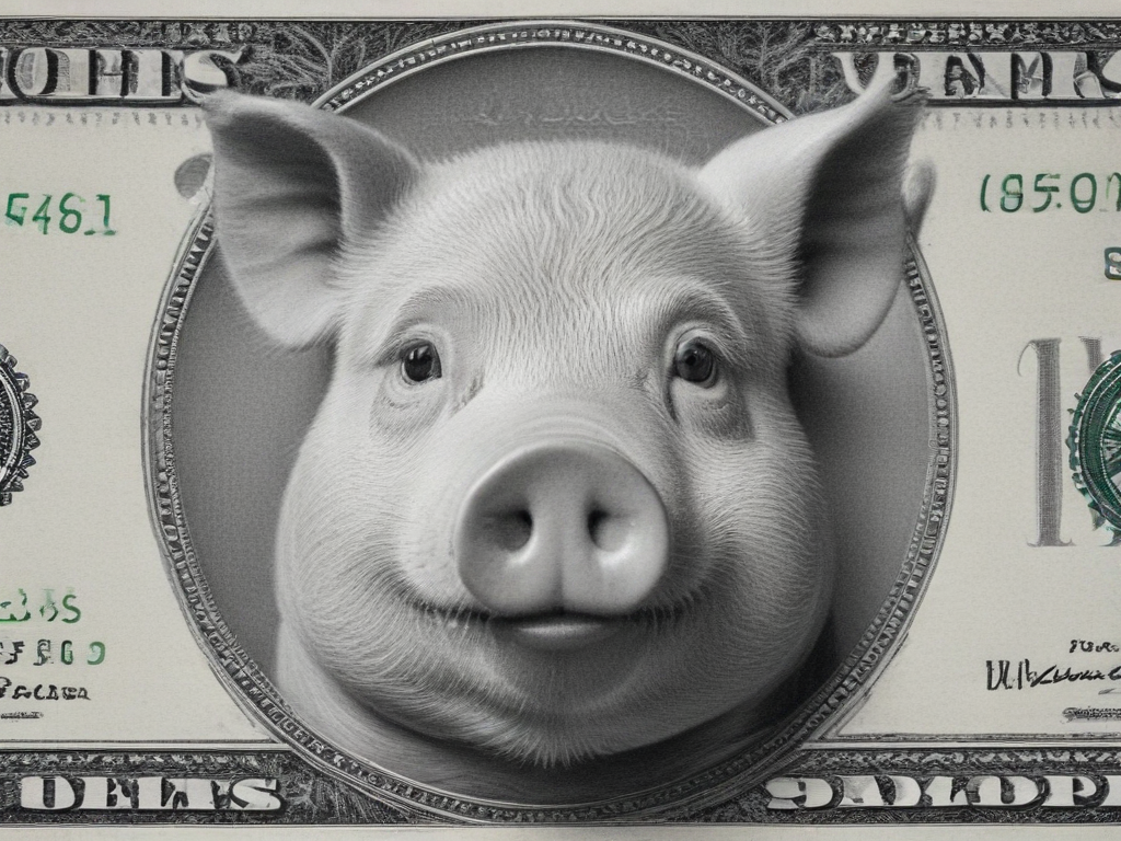 Pig's Face black white image with dollar coin as its nose