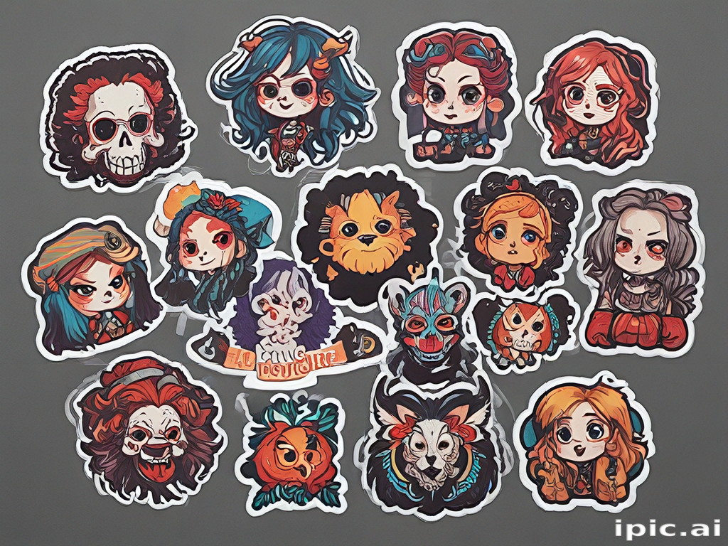 A Colorful Collection of Whimsical Stickers Featuring Unique Character ...