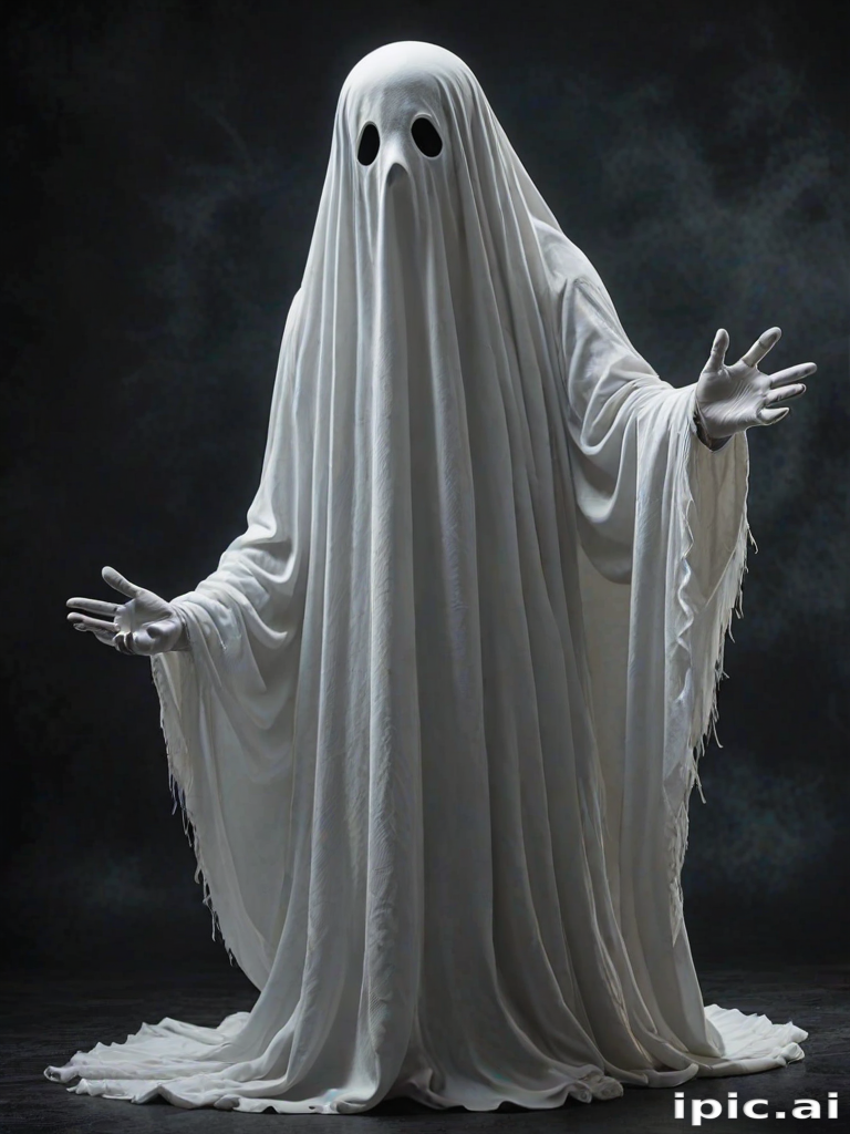 A Mysterious Ghostly Figure in a Flowing White Sheet Appears Eerie.