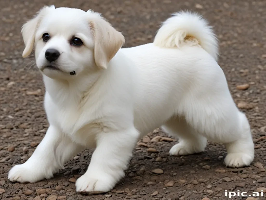 A Playful Puppy with Soft White Fur Exploring the Outdoors Today