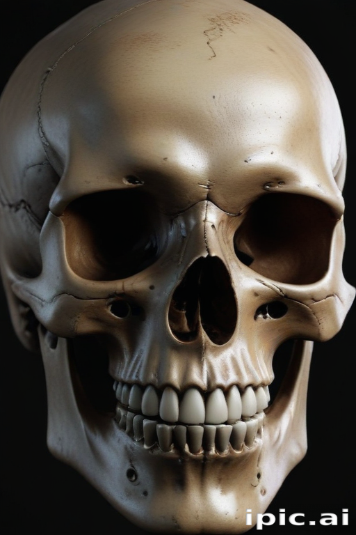 Realistic Human Skull Model Highlighting Intricate Details and Textures.