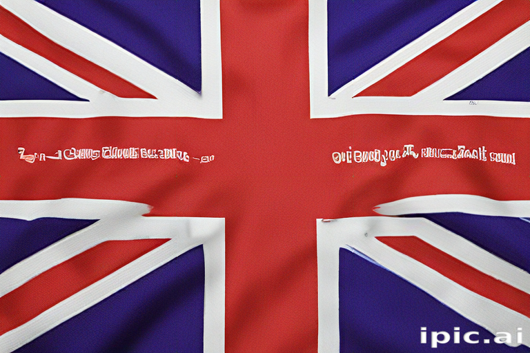 Vibrant Representation of the Union Jack Flag with Intricate Text Overlay
