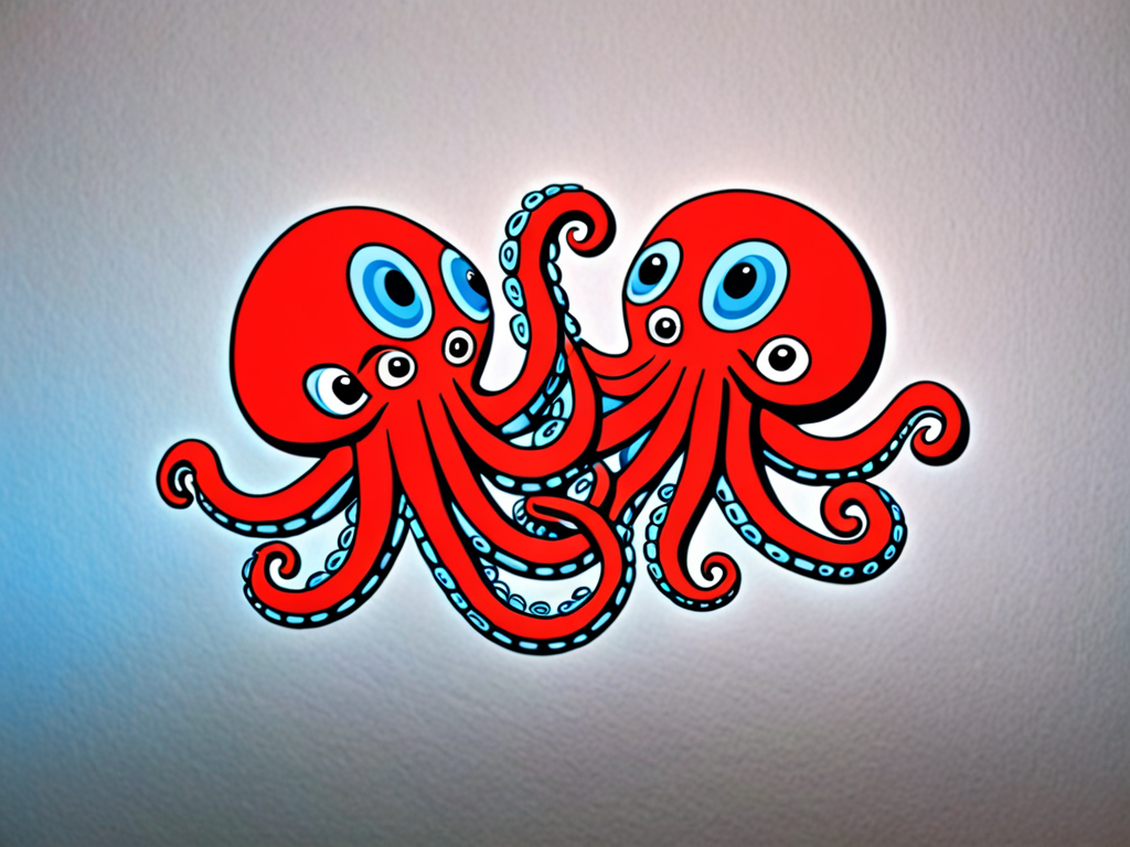 two cartoon octopus, one red and the other blue