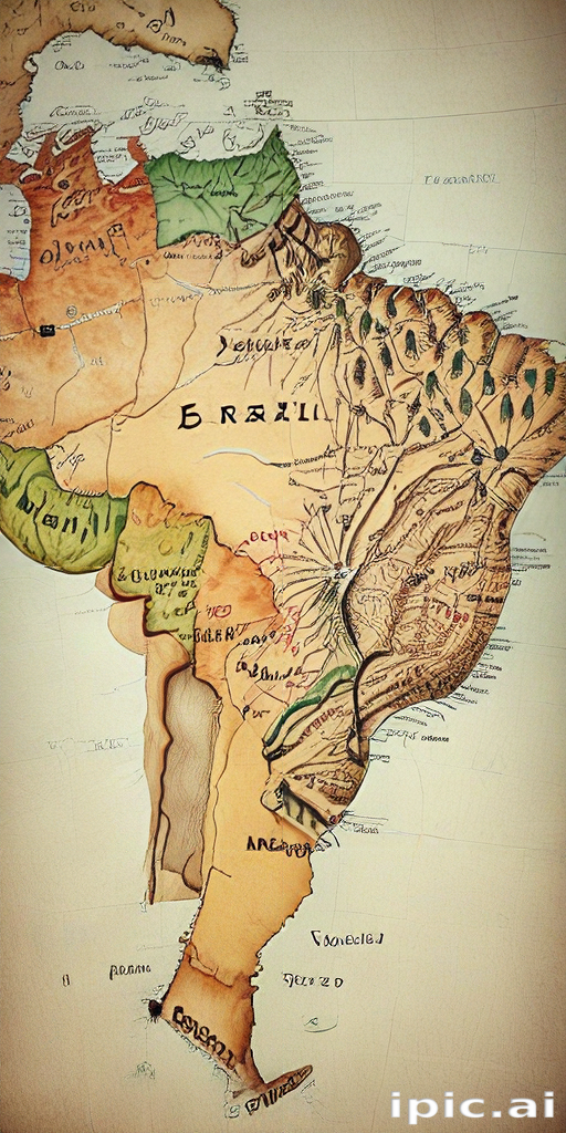 Detailed Artistic Map of Brazil Highlighting Geographic Features and ...