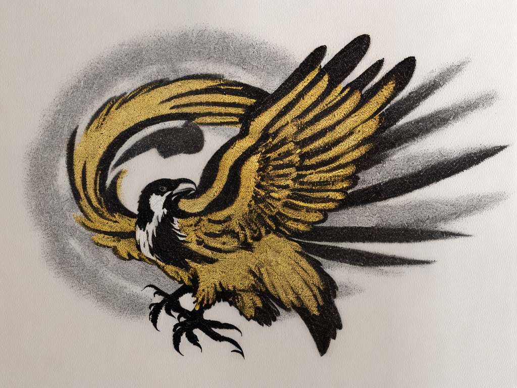 Linear logo with falcon wings in black and gold with the letter h