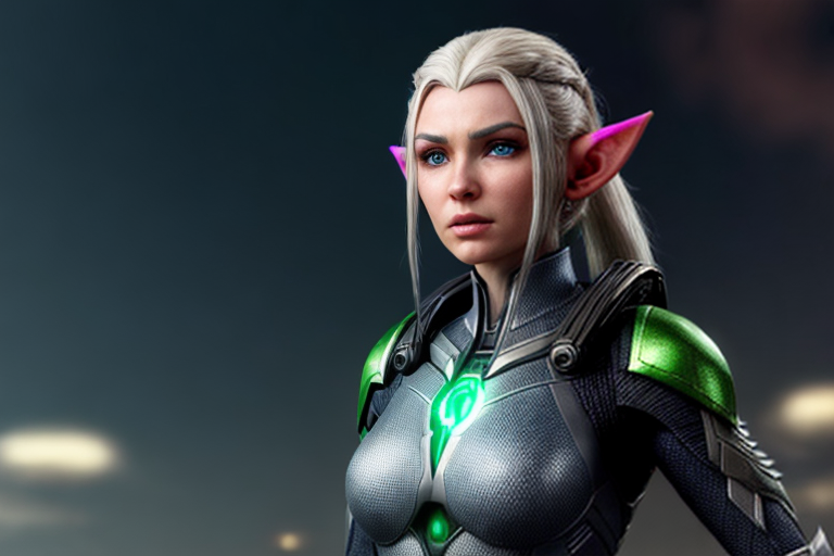 a female elf with pointy ears and cybernetic cables as hair