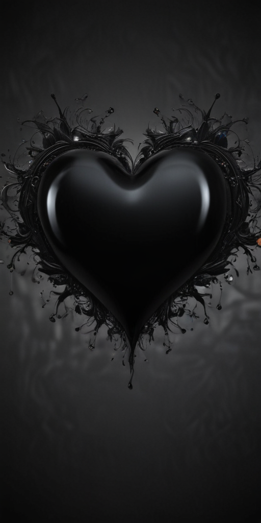 Elegant Black Heart Surrounded by Intricate Swirls and Dark Elegance
