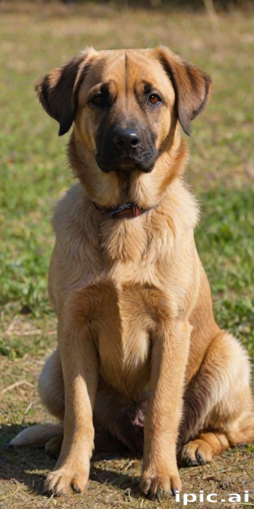 A Beautiful Golden Dog Sitting Proudly in a Sunny Outdoor Field.