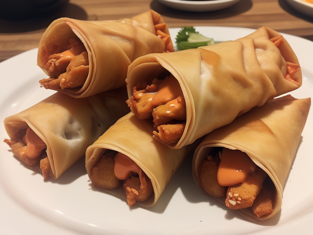 Deliciously Crispy Spring Rolls Filled with Chicken and Creamy Sauce ...