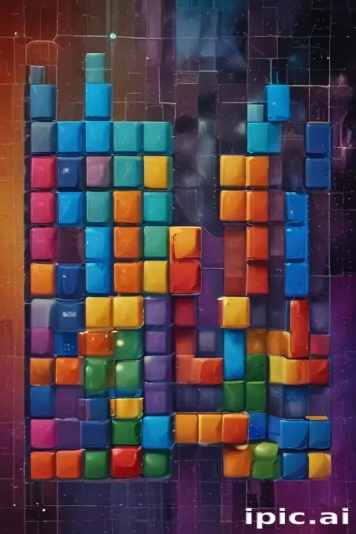 Colorful Tetris Style Blocks Forming a Vibrant Abstract Design in Space