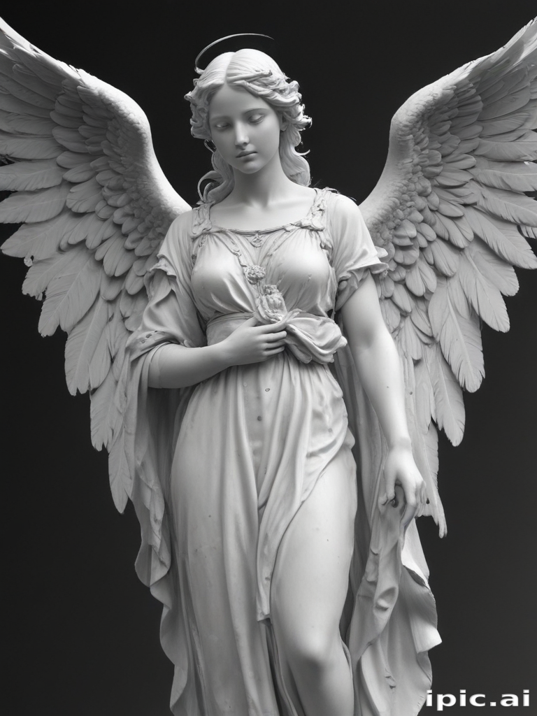 Majestic Angelic Statue with Graceful Wings and Serene Expression in ...