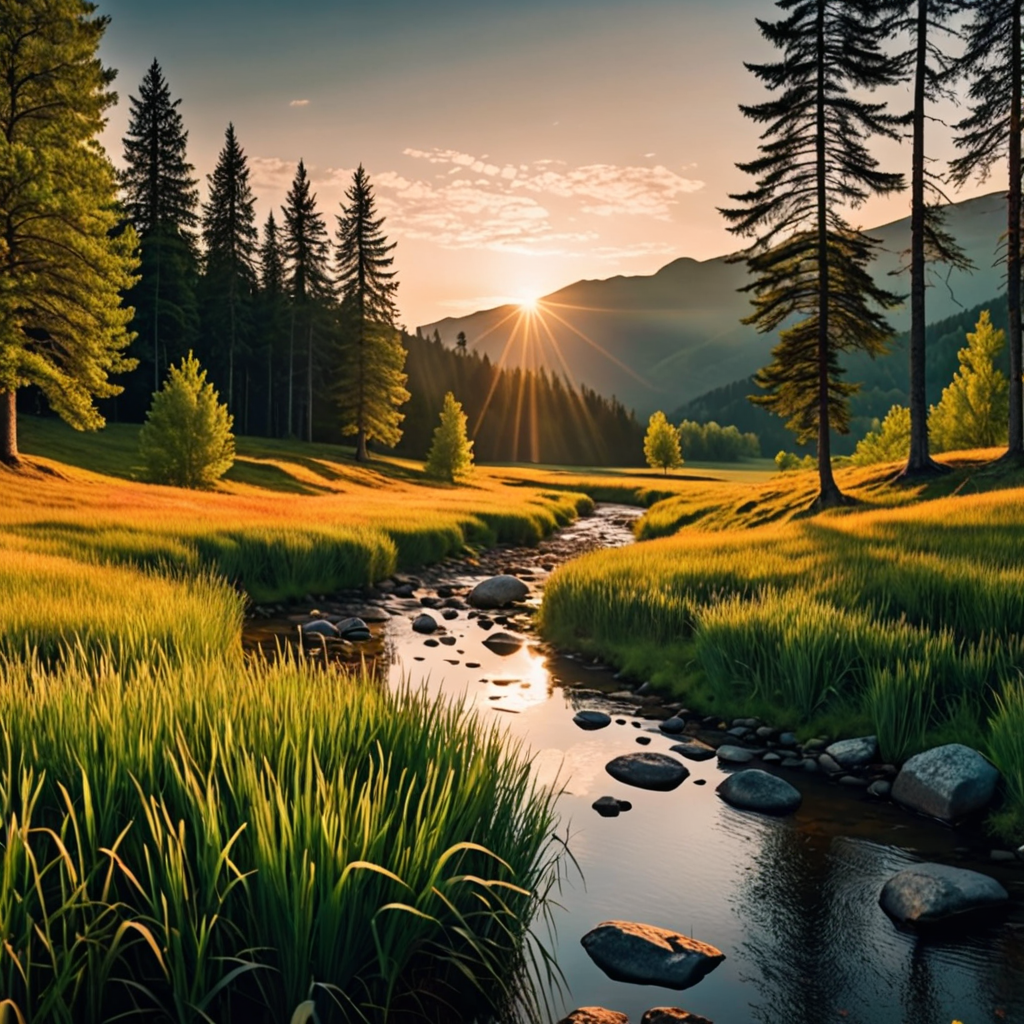 Beautiful nature landscape with cinematic lights 4k