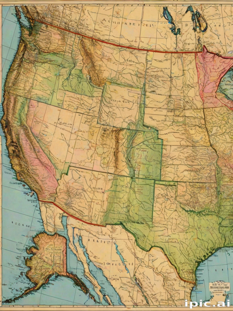 Detailed Historical Map of the Western United States and Surrounding Areas