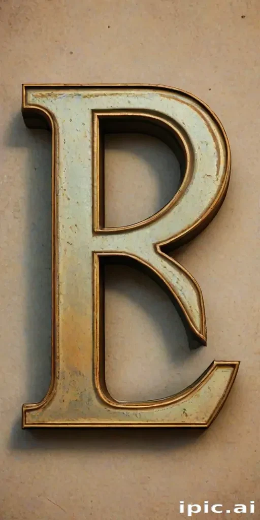 Stylized Metallic Letter R Against a Textured Background in Earthy Tones