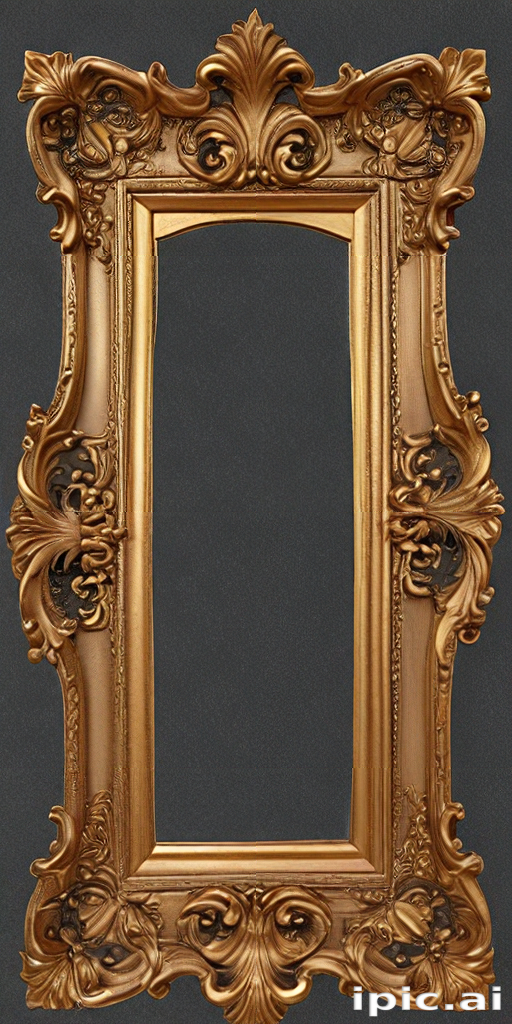Elegant Ornate Gold Frame with Intricate Designs and Empty Reflection Space
