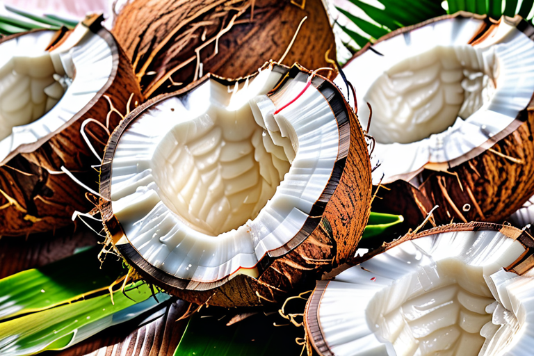 Freshly Cut Coconuts Displaying Their Creamy White Flesh and Texture