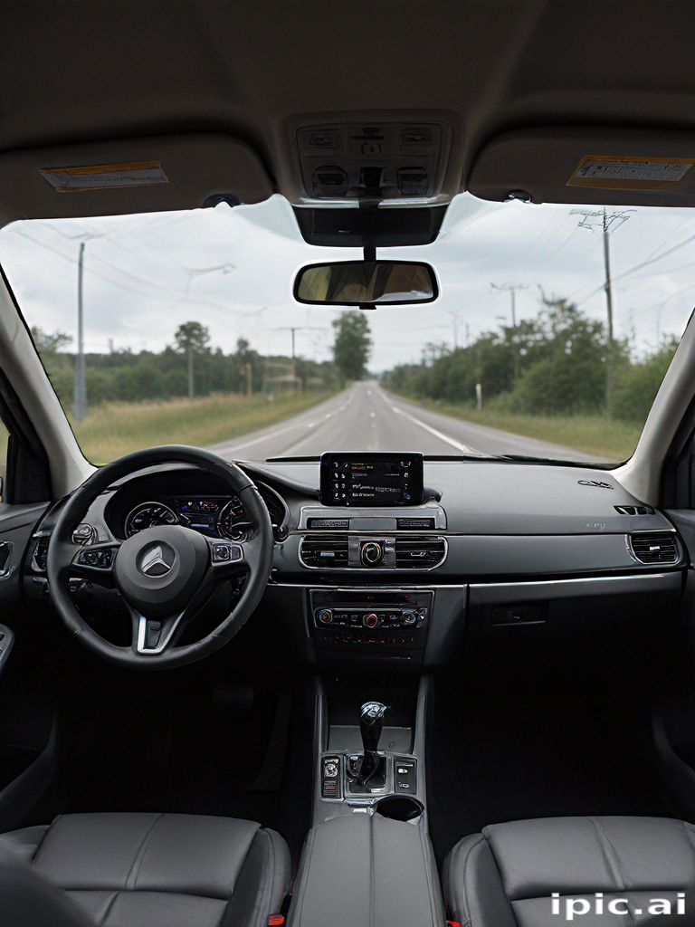 Interior View of a Modern Car on an Open Country Road