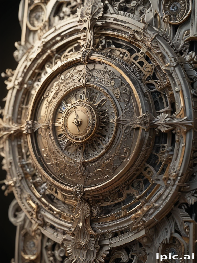 Intricate Clock Design with Elaborate Details and Ornate Gold Accents