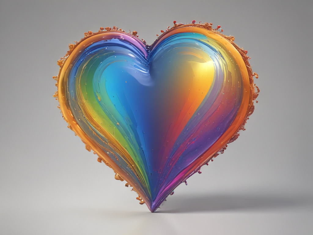 Vibrant Heart Shaped Design with Colorful Swirls and Glossy Finish