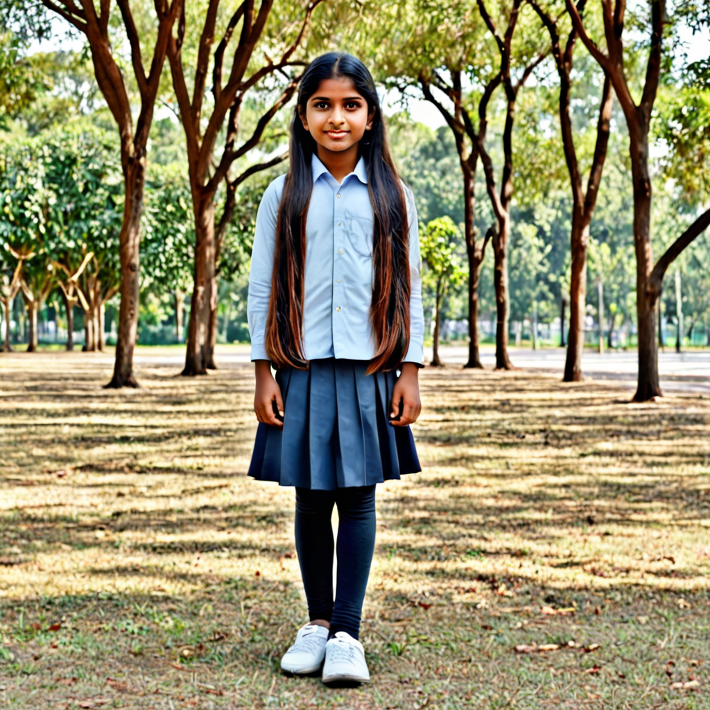 indian school girl long hair full body view