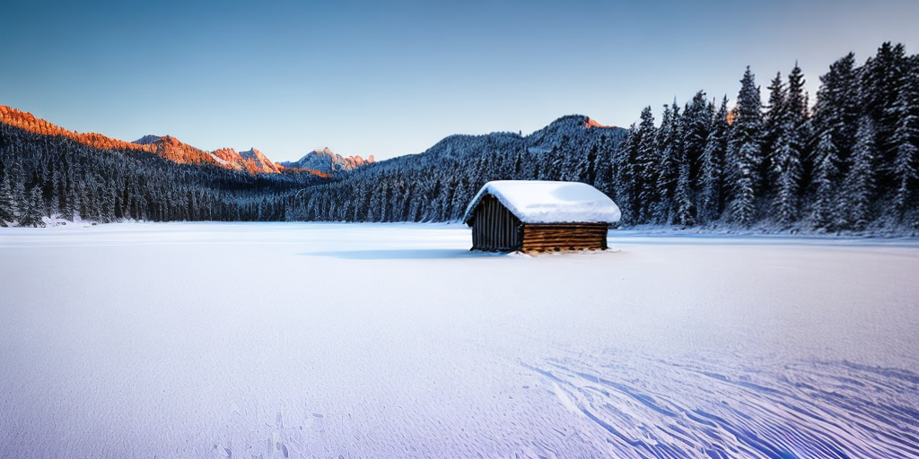 manger standing alone in the snow in the right side of the image, in ...