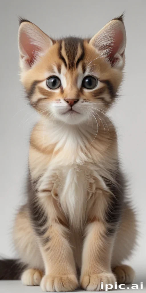 Adorable Fluffy Kitten with Striking Features Sitting Upright and Curious