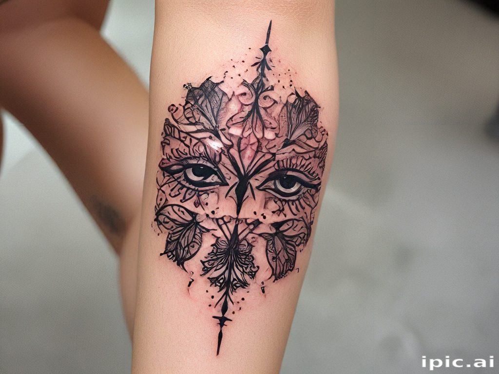 Intricate Black Ink Tattoo Featuring a Mystical Eye Design with Floral ...