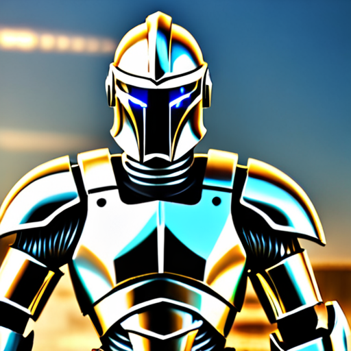 humanoid robot with spartan sword and shield