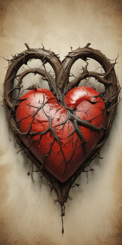 Entwined Love: A Heart Bound by Thorns and Resilience