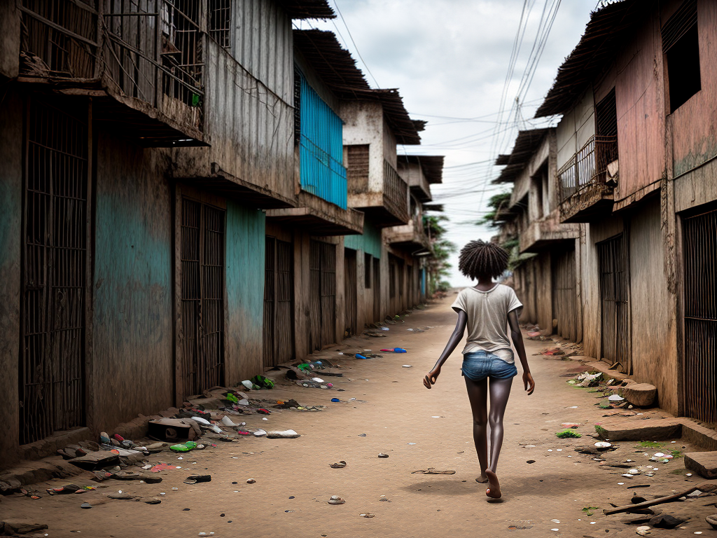 Realistic image black girl walking slum brazil. Ultra realistic image ...
