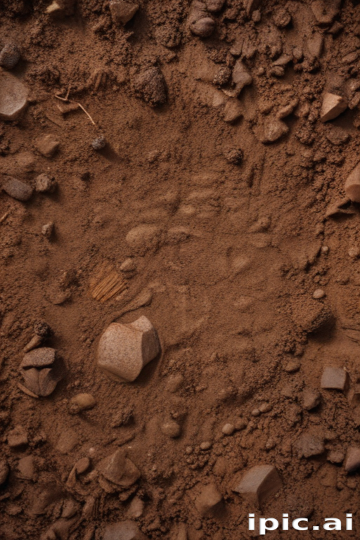 Close-Up View of Natural Soil Surface with Various Pebbles and Texture