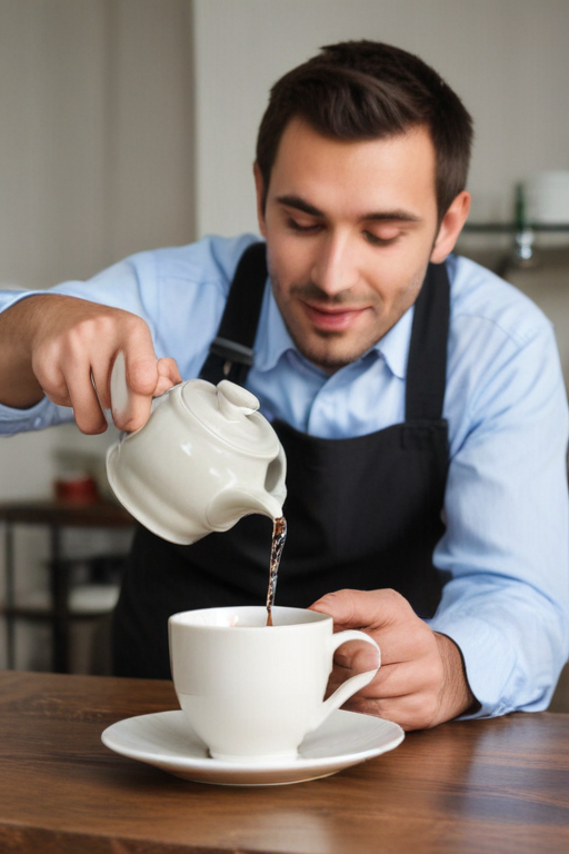 MAN POURING TEA IN CUP