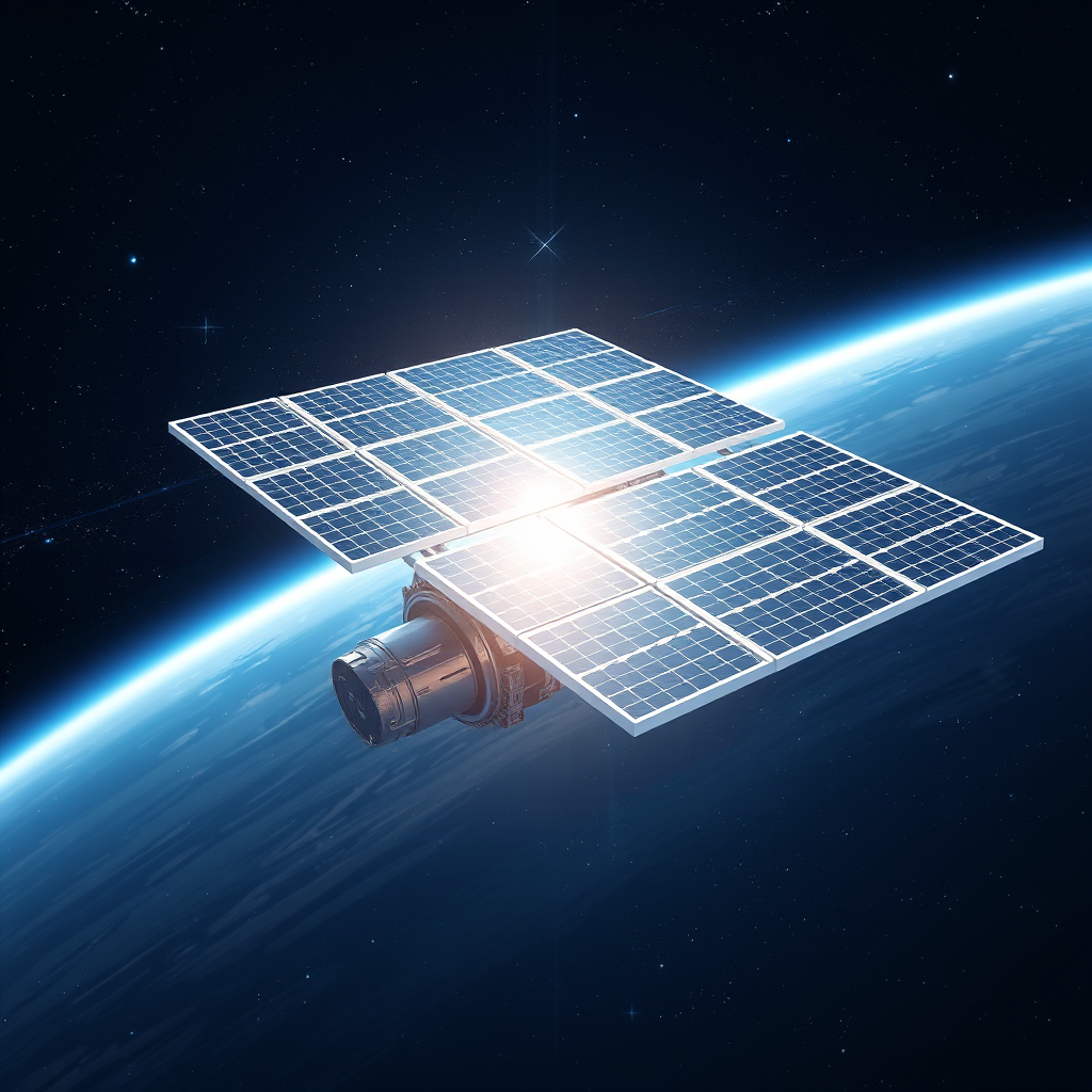 Create a high-resolution illustration of a satellite in space with ...