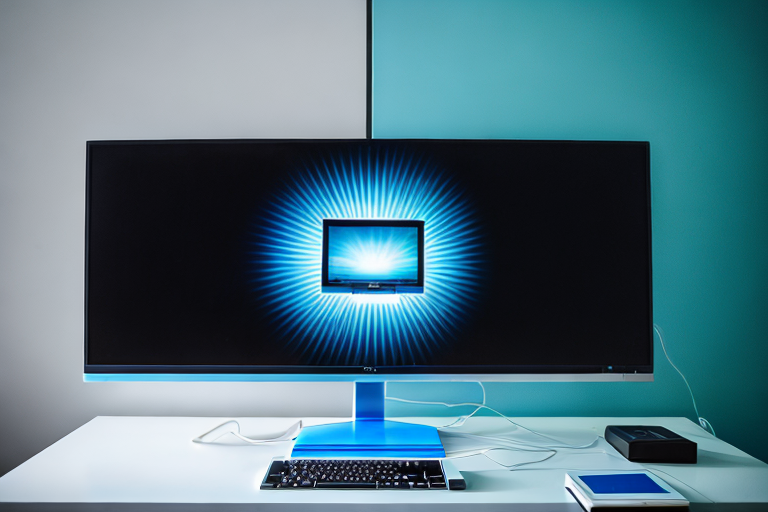 make a headline photo about computer with this color theme of light ...